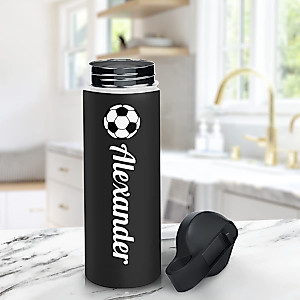 wowcugi Personalized Soccer Water Bottle Sports Insulated Stainless Steel Travel Bottles 12oz 18oz 32oz Birthday Christmas Customized Gifts For Kids Adults Soccer Lovers Players Fan Coach