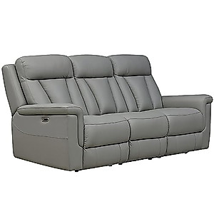 Hydeline Rhapsody Top Grain Leather Power Zero Gravity Reclining Sofa Couch 85", Silver Gray, Memory Foam, Pocket Coils and Control Panel