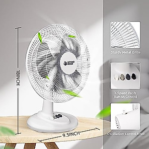 BEYOND BREEZE Oscillating Table Fan Quiet 3-Speed 12-Inch Adjustable Tilt Fan with Safety Grill, Ideal for Home, Office, Dorm