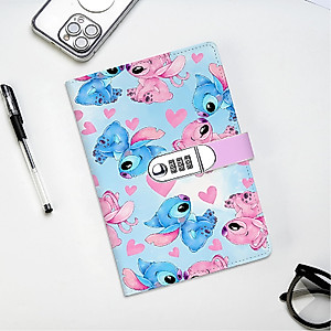 FYWZXED Stitch Leather Combination Lock Notebook Stitch Lover Gifts Stitch is My Spirit Animal Combination Lock Notebook Movies Lover Gift Birthday Gifts for Women Men (2)