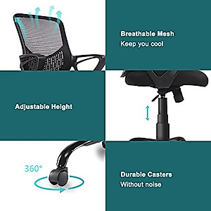 Office Chair Mesh Mid-Back Height Adjustable Swivel Chair Ergonomic Computer Desk Chair with Armrest for Home, Black