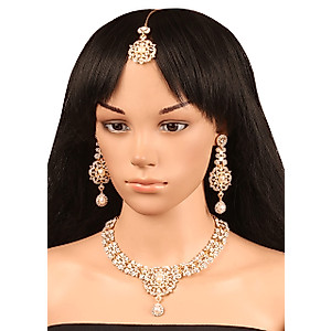 Touchstone Indian jewelry sets for womens bollywood set bridal jewellery necklace earrings artificial accessories faux pearl kundan desi punjabi traditional wedding maang tikka in gold tone for women