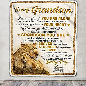 CenturyTee Personalized to My Grandson Blanket from Grandma Gigi Lion Never Feel That You are Alone Great Grandson Birthday Christmas Bed Quilt Fleece Throw Blanket (50 x 60 Inches - Youth Size)