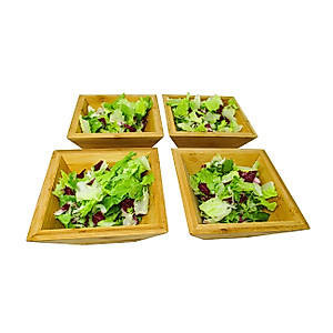 Trademark Innovations 6" Bamboo Wood Square Salad Bowl Set, Natural (Set of 4)