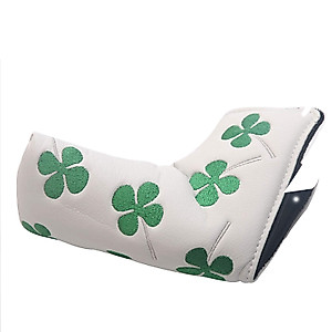 HIFROM Golf Blade Putter Head Cover headcover Shamrock Embroidered Clover Compatible with All Brands White Color