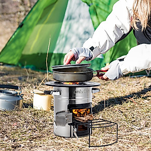 Onlyfire Rocket Stove Outdoor Portable Wood Burning Camp Stove, Large Stainless Steel Camping Stove for Outside Cooking Survival Campfire Patio Backyard Gathering 12.7 x 12.7 x 11.4 Inch