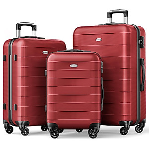 Strenforce Luggage Sets Lightweight Suitcases with Wheels ABS Travel Luggage TSA Lock,Burgundy,3 Piece Set (20/24/28)
