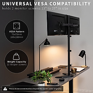 VIVO Dual 13 to 27 inch LED LCD Monitor Free-Standing Desk Stand, Holds 2 Screens, Heavy-Duty Fully Adjustable Arms with Max VESA 100x100mm, Extra Tall 40 inch Pole, Black, STAND-V012F