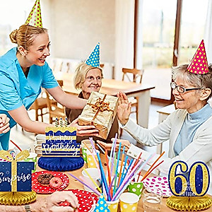 8 Pieces Gold and Blue 60th Birthday Table Centerpieces, 60th Birthday Honeycomb Table Centerpieces, 60th Birthday Table Decorations Birthday Party Supplies for 60th Table Birthday Decorations