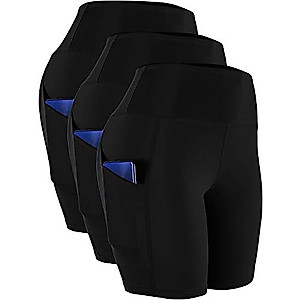 CADMUS Women's High Waist Spandex Yoga Shorts for Bike Running Two Side Pockets,1010,Black,Black,Black,Medium