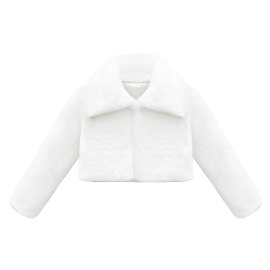 Lilax Girls Faux Fur Bolero Shrug Button Closure Cozy Dress Coat (8 Years, White)