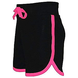 Kids Girls Shorts 100% Cotton Gym Sports Black & Neon Pink Summer Hot Pant Short