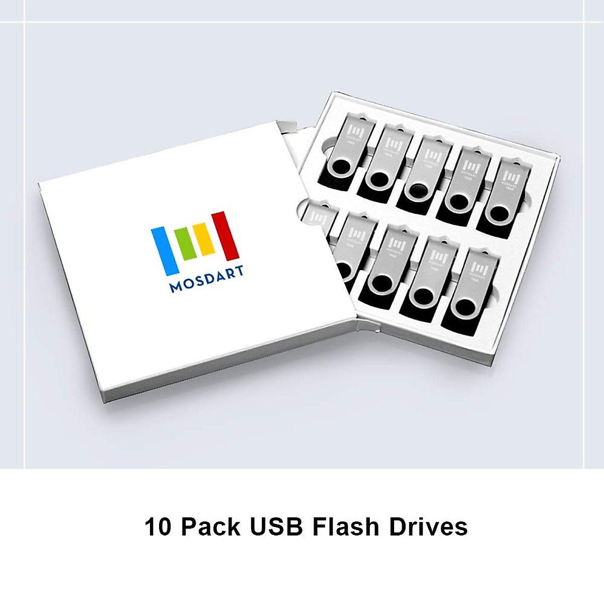 10 X MOSDART 16GB Bulk USB 2.0 Flash Drives Swivel Thumb Drives Zip Drive Memory Stick with Led Indicator,10 Pack Black