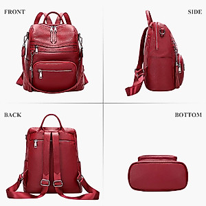 ALTOSY Genuine Leather Backpack Purse for Women Large Shoulder Bag With Laptop Compartment Multiple Pockets(S106 Red)