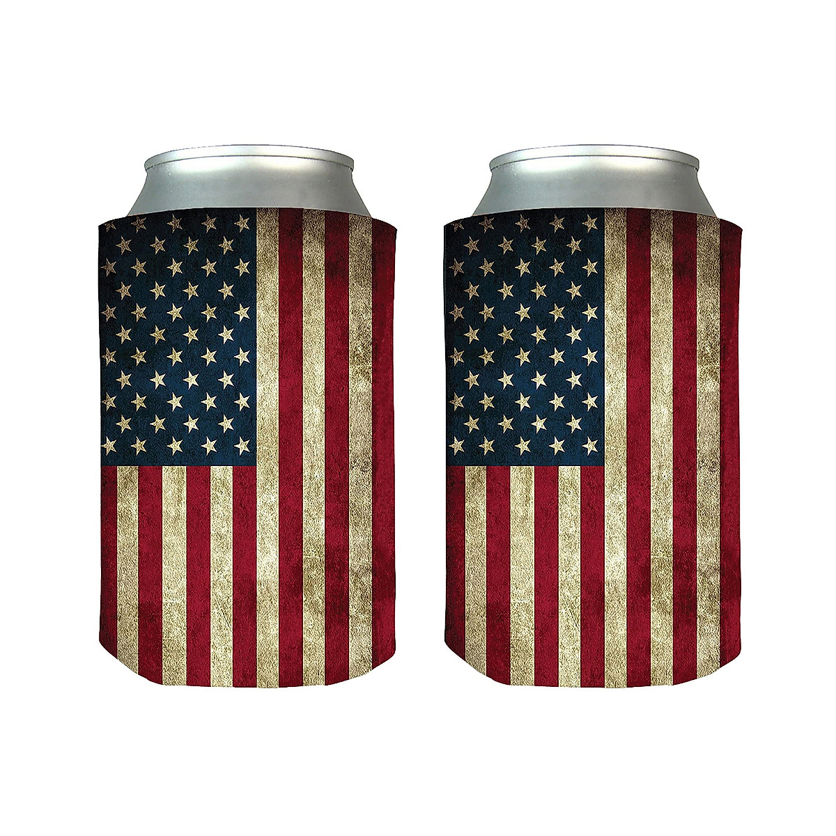 Rogue River Tactical USA Flag Pledge Of Allegiance, Rustic Flag Bundle Collapsible Beer Can Bottle Beverage Cooler Sleeves 2 Sets of 2 Packs Gift Set Combo