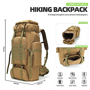 King'sGuard 70L Camping Hiking Backpack Tactical Backpack Military Molle Rucksack Backpack for Outdoor