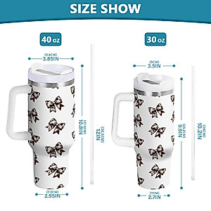 Jihqo Cow Print Bows 40 oz Stainless Steel Vacuum Insulated Tumbler with Handle and Straw Lid, Leakproof Water Bottle Double Wall Travel Mug Coffee Cup, Cupholder Friendly