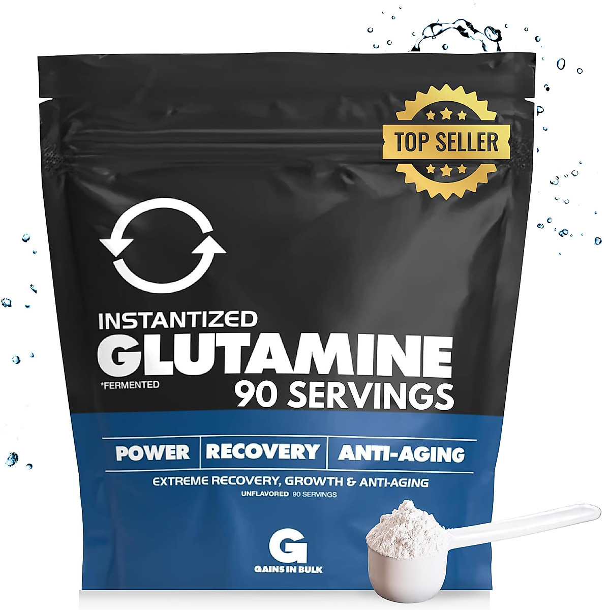 Gains in Bulk Glutamine Powder - Extreme Muscle Recovery, Anti-Catabolic L-Glutamine for Protection & Recovery | Promotes Longer State of Muscle Growth (450 Grams)