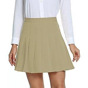 Urban CoCo Women's Pleated Skirt High Waisted Skater Tennis School Uniform Skirt (Khaki, XL)