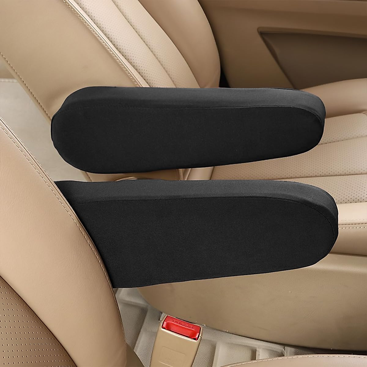BESULEN 2 PCS Car Front Seat Armrest Covers, Auto Cloth Fabric Direct Replacement Center Console Lid Armrest Cover Skin Protectors, Universal Accessories for Vehicles, SUV, Truck, Van & More (Black)