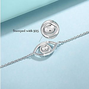 FANCIME Evil Eye Bracelet 925 Sterling Silver Cubic Zirconia Blue Eye Bracelet Yom Kippur Gifts Fine Lucky Jewelry for Women Friends