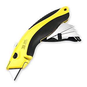 BOSI TOOLS Heavy Duty Utility Knife Retractable Box Cutter SK5 Stainless Steel Blade Quik Change Blade Storage Design 3 Spare Blades