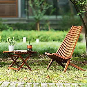 Patio Natural Lounge Chairs Outdoor Folding Wood Chair, Foldable Low Profile Acacia Wood Lounge Chair Perfect for Patio Garden Deck - 21.5 x 30 x 33 Inches