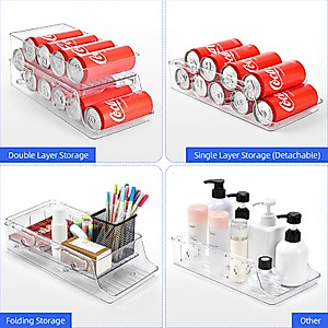 Xicennego Foldable Soda Can Organizer for Refrigerator，Beverage Can Dispenser for Fridge, Drink Can Holder Clear Plastic Storage Bin for Refrigertor, Pantry Cupboard, Office, Bathroom, Camper (1Pack)