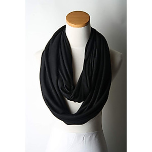 corciova Black Soft Girl Women Infinity Wrap Scarf Stretchy Jersey Knit Sleep Head Circle Scarf Continuous Loop Light Weight