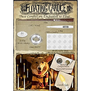 Floating Candles with Wand, 20 PCs Magic Hanging Candles, Flickering Warm Light Flameless Floating LED Candle with Wand Remote, Battery Operated Window Taper Candle Set for Theme Party Birthday Gift