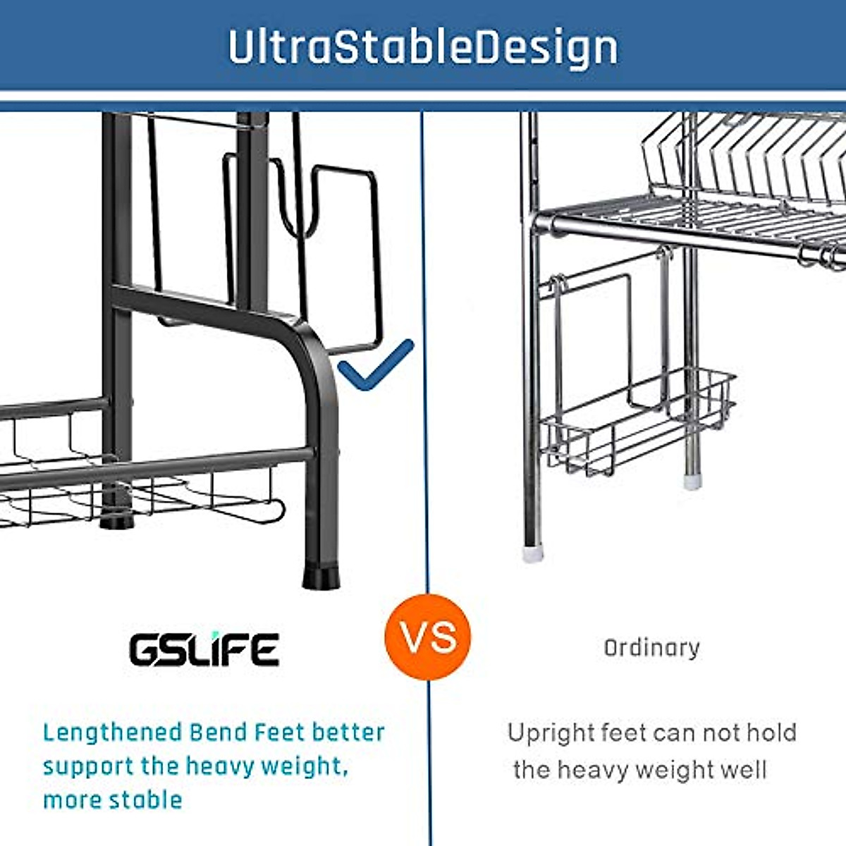 GSlife Dish Drying Rack, Stainless Steel 3 Tier Dish Rack with Tray Utensil Holder, Large Capacity & Rust-Resistant Dish Drainer for Kitchen Counter, Black