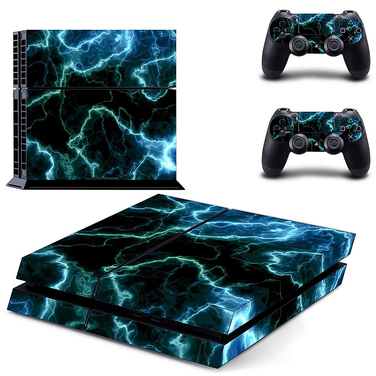 UUShop Vinyl Skin Decal Sticker Cover Set for PS4 Console and 2 Dualshock Controllers Skin Green Lightnings