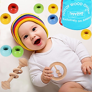 TOWO Wooden Rattles Maracas Baby Toys 6 Months-Organic Eco Toys for Infant Grasping Teething Natural Tether Musical Instrument Shaker Sensory Brain Development Newborn Birth Gift for Boys Girls