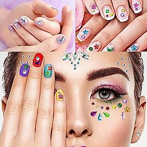 10 Sheets Gems Stickers, Eye Body Face Gems Jewels for Makeup Self Adhesive Crystal Rainbow Rhinestones for DIY Craft Nail Body Makeup Festival