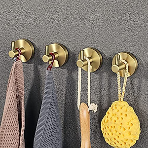 Alise Towel Hook Bathroom Single Robe Hooks Wall Mount Clothes Hook for Bedroom Kitchen Cloakroom Door Back Cabinet,GDL3903G-4P SUS304 Stainless Steel Brushed Gold Pack of 4
