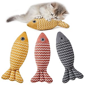 Potaroma Cat Toys Fish, 3 Pcs Crinkle Sound Catnip Toys Soft Linen, Interactive Kitten Exercise Kicker Toys for Indoor Cats 7.8 Inches for All Breeds
