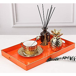 Zosenley Decorative Tray, Rectangular Plastic Tray with Handles, Modern Vanity Tray and Serving Tray for Bathroom, Kitchen, Ottoman and Coffee Table, 15.6” x 10.2”, Orange
