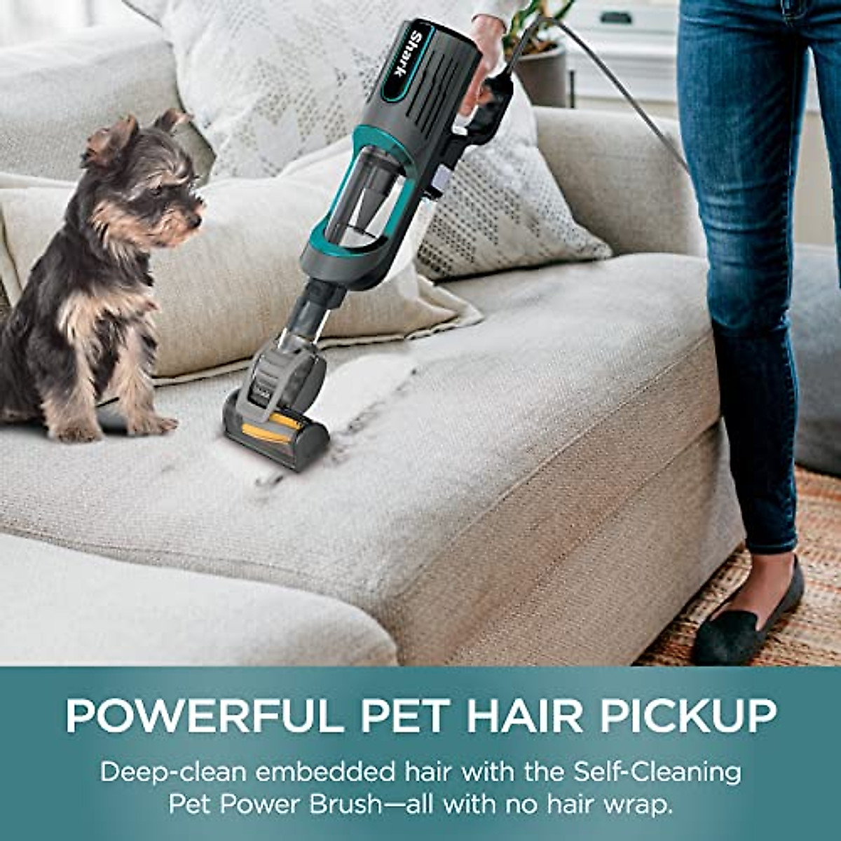 Shark HH202 Ultralight Corded Handheld Vacuum with Self-Cleaning Power Brush & Crevice Tool, Hypervelocity Suction & Removable, Perfect for Pets, Teal, 0.35 Qt. Dust Cup