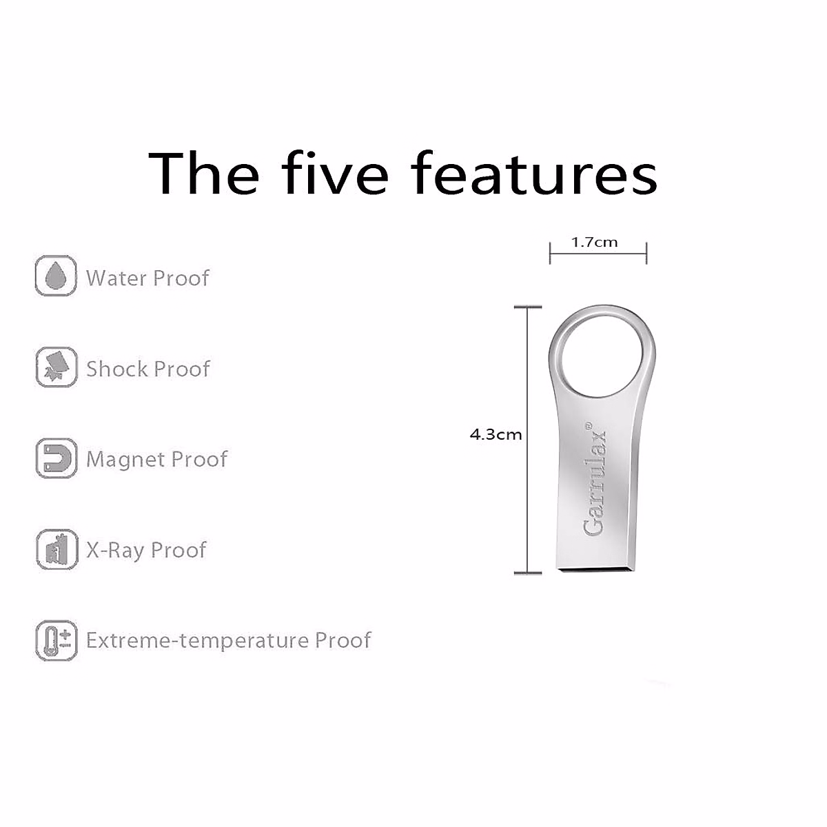 GARRULAX USB Flash Drive, 8GB / 16GB / 32GB / 64GB USB 2.0 Metal USB Memory Stick Date Storage Pendrive Thumb Drives (16GB, Silver)