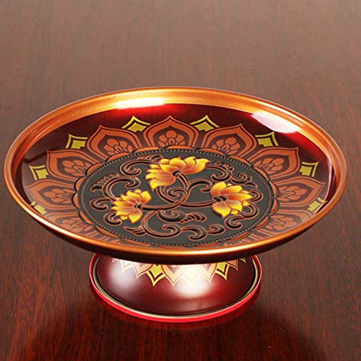 PRETYZOOM Buddhist Plate Offering Bowls Fruit Tray Food Dessert Snack Blessing Fruit Tray Tinplate Bowl for Altar Use Rituals Incense Smudging Decoration (Dark Red)