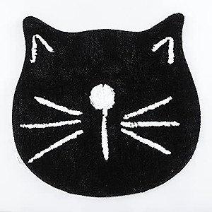 Easy Home Cat Face Bathroom Rugs, Non Slip Bathroom Cat Bath Mat, Home Living Room Mat, Machine Washable Room Carpet, Microfiber Doormat, 24x24 Inch (Black)