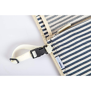 Simple Being Portable Changing Pad, Travel Diaper Canvas Clutch Mat, Diaper Bag Essential with Storage Pockets for Wipes and a Supportive Foam Head Pillow Padding (Navy Stripe)
