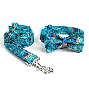 CXDTBH Pet Dog Collar and Leash Set Personalized Dog Collar with Bow Peacock Pattern Designer Collar for Dog Metal Buckle ( Color : D , Size : Small )