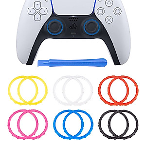 SUPERFINDINGS 12Pcs 6 Colors Controller Accent Ring Plastic Decorative Accent Rings with 1Pc POM Resin Pry Tool Custom Accent Rings 22x2.5mm for Controller Game Controller