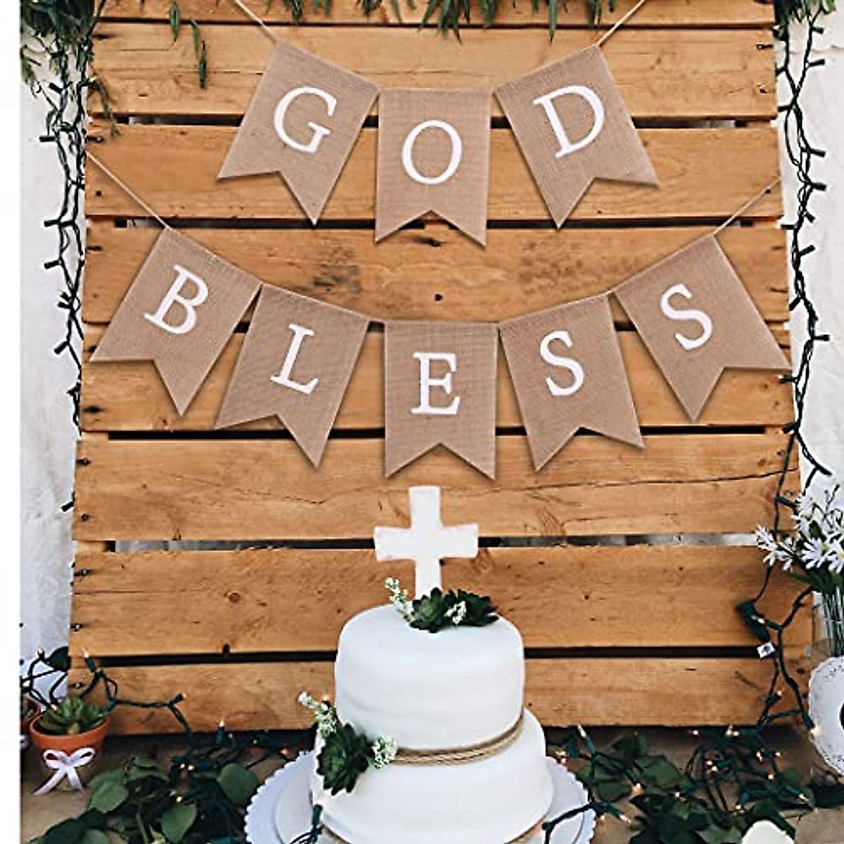 God Bless Burlap Banner - Religious Banner , First Communion Banner , Photo Decoration Props , Christening Banner , Party Photo Backdrop (God Bless Banner)