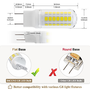 DiCUNO G8 LED Bulb 4W Flat Base, 40W Halogen Equivalent, 450LM, Daylight White 5000K, Non-dimmable Bi-Pin Replacement Bulb for Under Counter, Under-Cabinet Light and Puck Light, 6-Pack