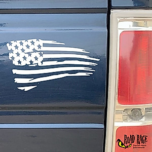 Road Rage Premium Vehicle Decals - Patriotic American Waving Flag Sticker 2 Pack- Car, Truck, Computer, Wall - White or Black 6 Year Premium Outdoor Vinyl (11x6 inch, Black)