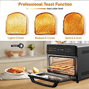 10-in-1 Air Fryer Oven, 20QT Toaster Oven Air Fryer Combo, Digital LCD Touch Screen, 6-Slice Toast, Air Fry, Roast, Bake, Dehydrates, Reheat, Oil-Free Black Stainless Steel with 7 Accessories