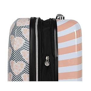 Betsey Johnson 30 Inch Checked Luggage Collection - Expandable Scratch Resistant (ABS + PC) Hardside Suitcase - Designer Lightweight Bag with 8-Rolling Spinner Wheels (Chevron Hearts)