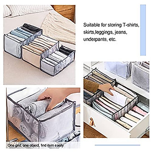 RONGRONG 2 Packs Wardrobe Clothes Organizer, Washable Jeans Compartment Storage Box, Foldable Visible Wardrobe Closet Drawer Organizer for Jeans and Leggings (2PCS (7 Grids+7 Grids))